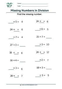 Missing Numbers Division Worksheets » Worksheet Plan