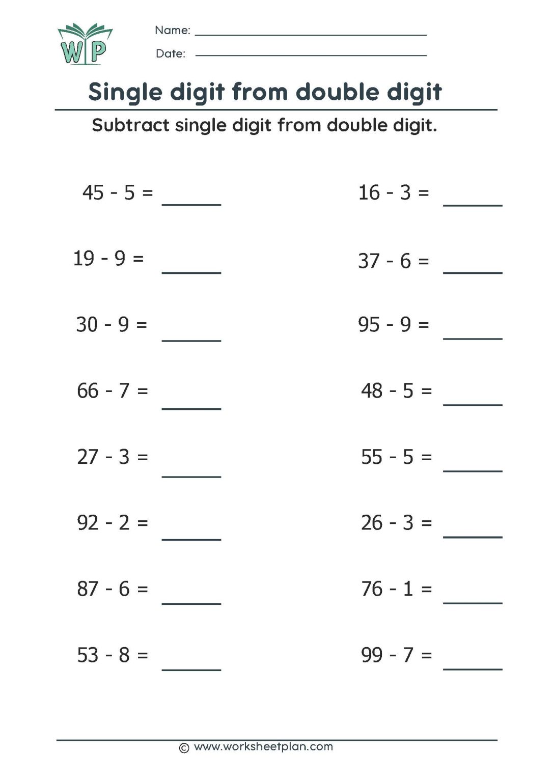 Single digit from Double Digit » Worksheet Plan