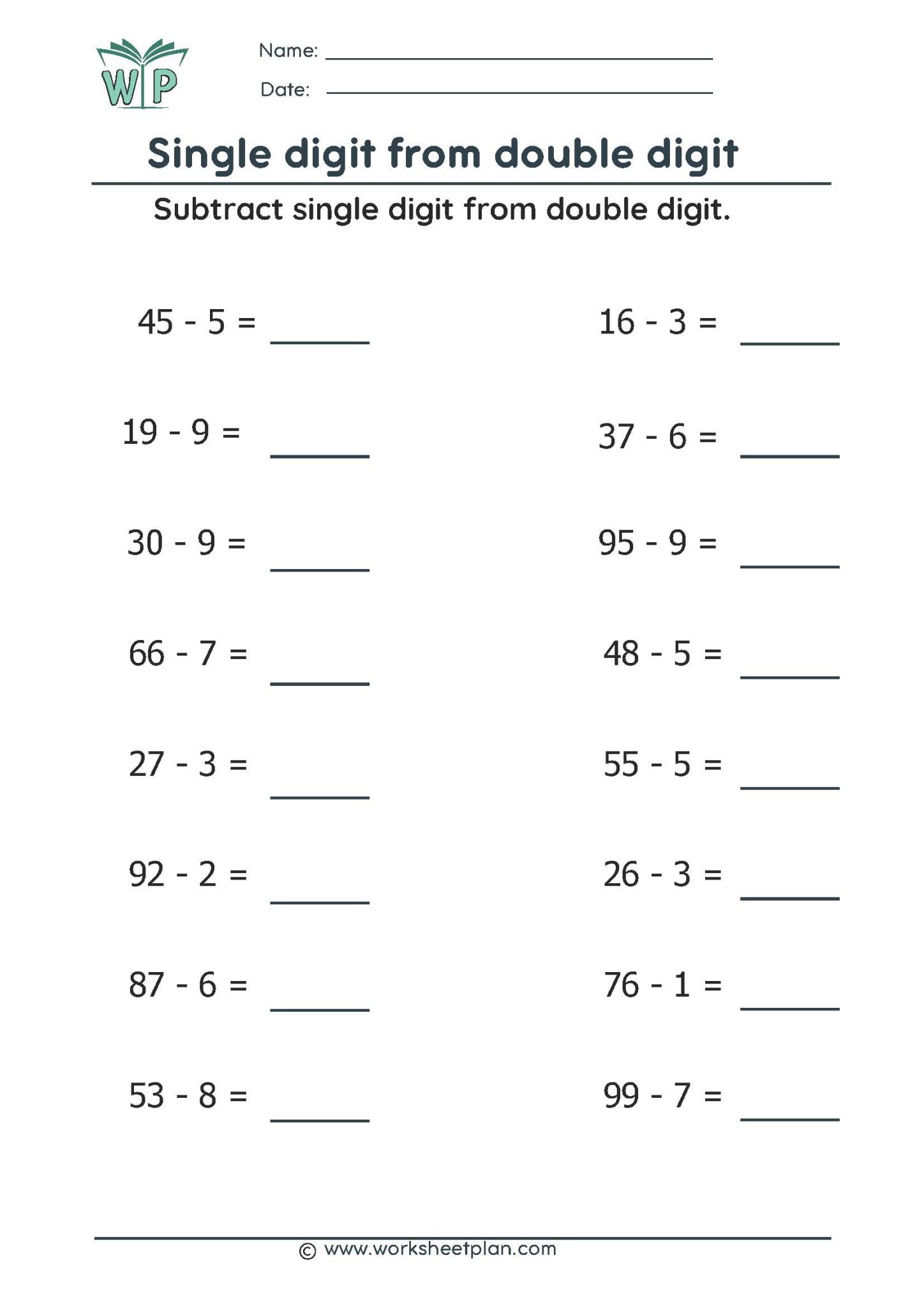 Single digit from Double Digit » Worksheet Plan