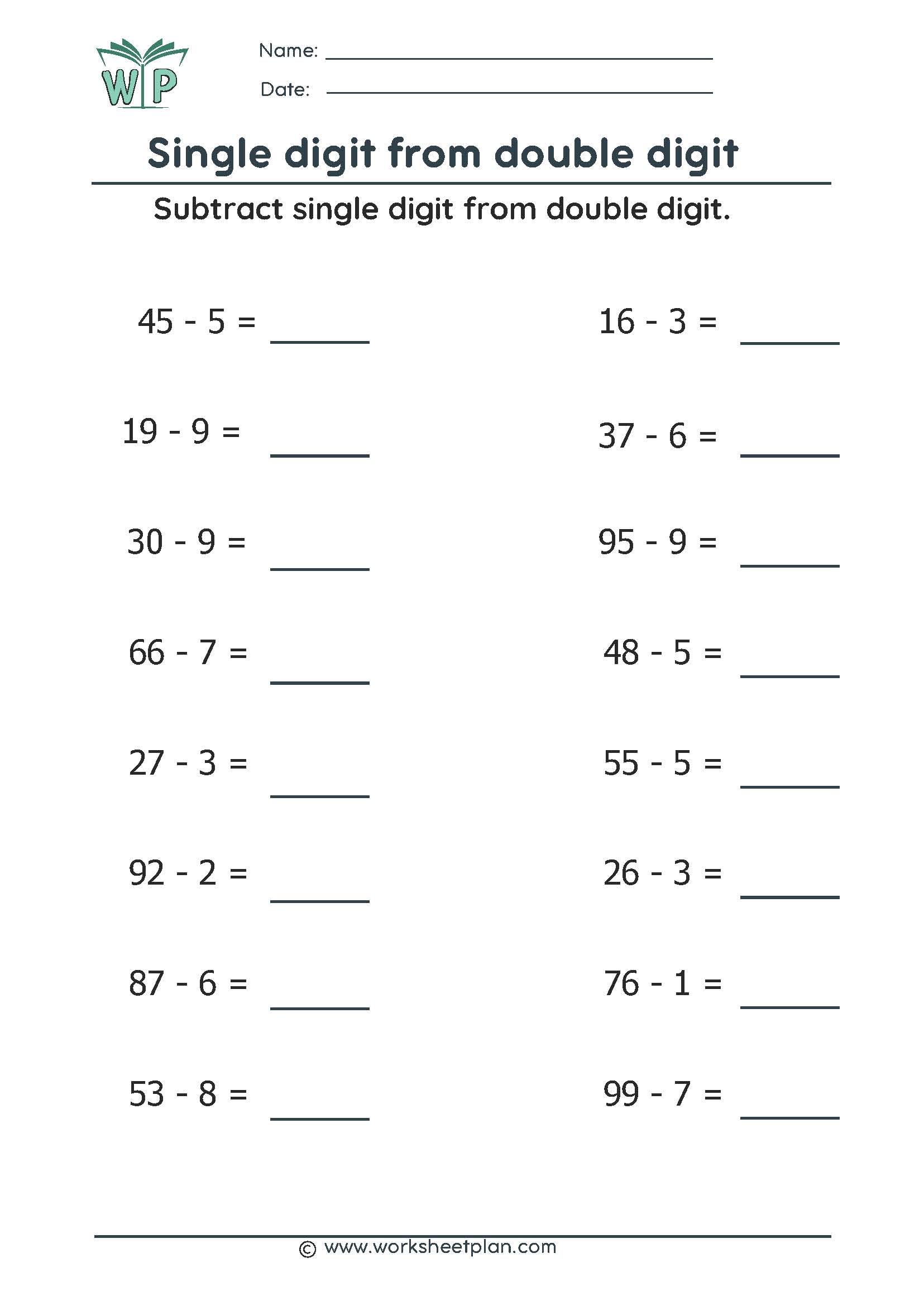 Single digit from Double Digit » Worksheet Plan