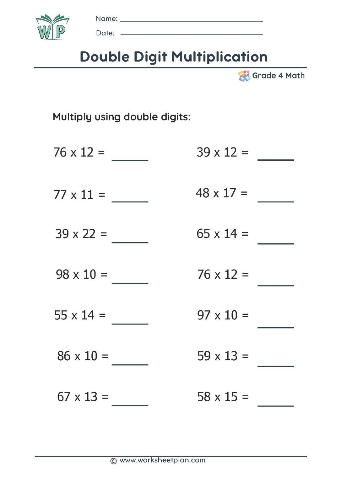 Double-digit multiplication » Worksheet Plan