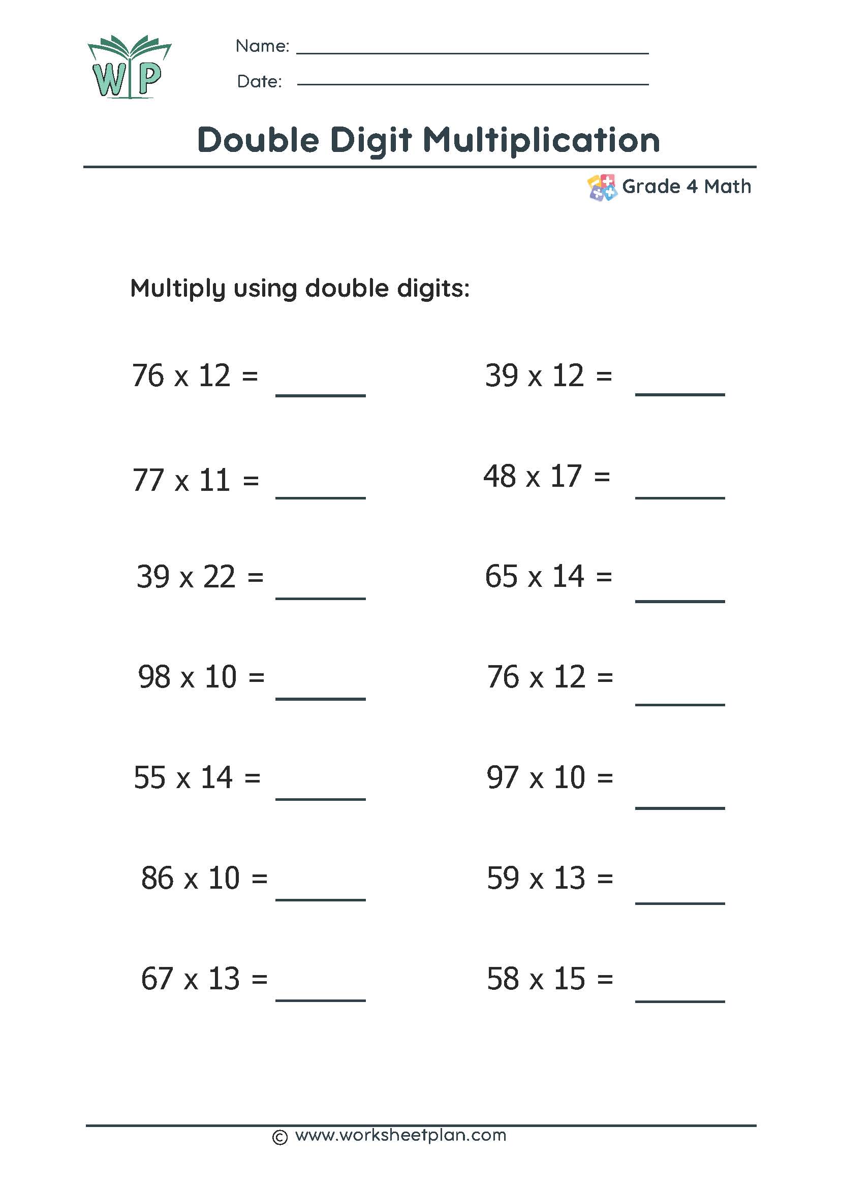 Double-digit multiplication » Worksheet Plan
