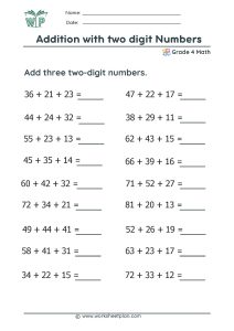 Adding 3 two-digits for Grade 4 » Worksheet Plan