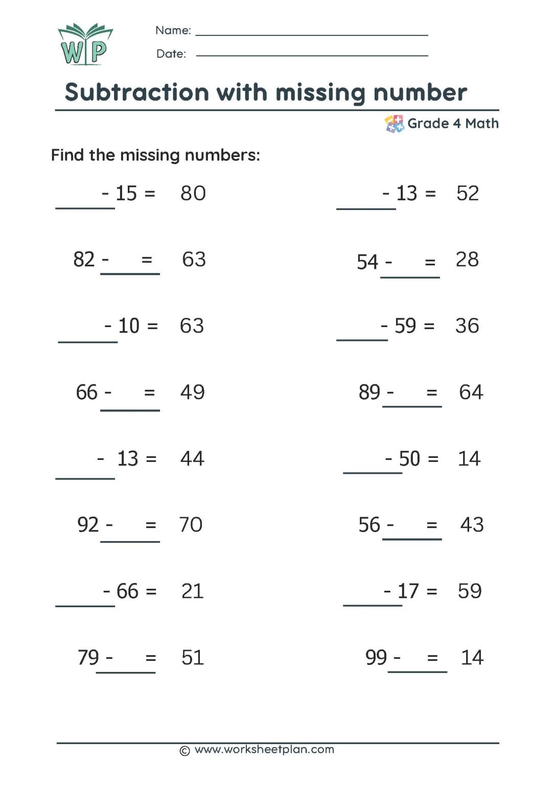 Missing numbers » Worksheet Plan