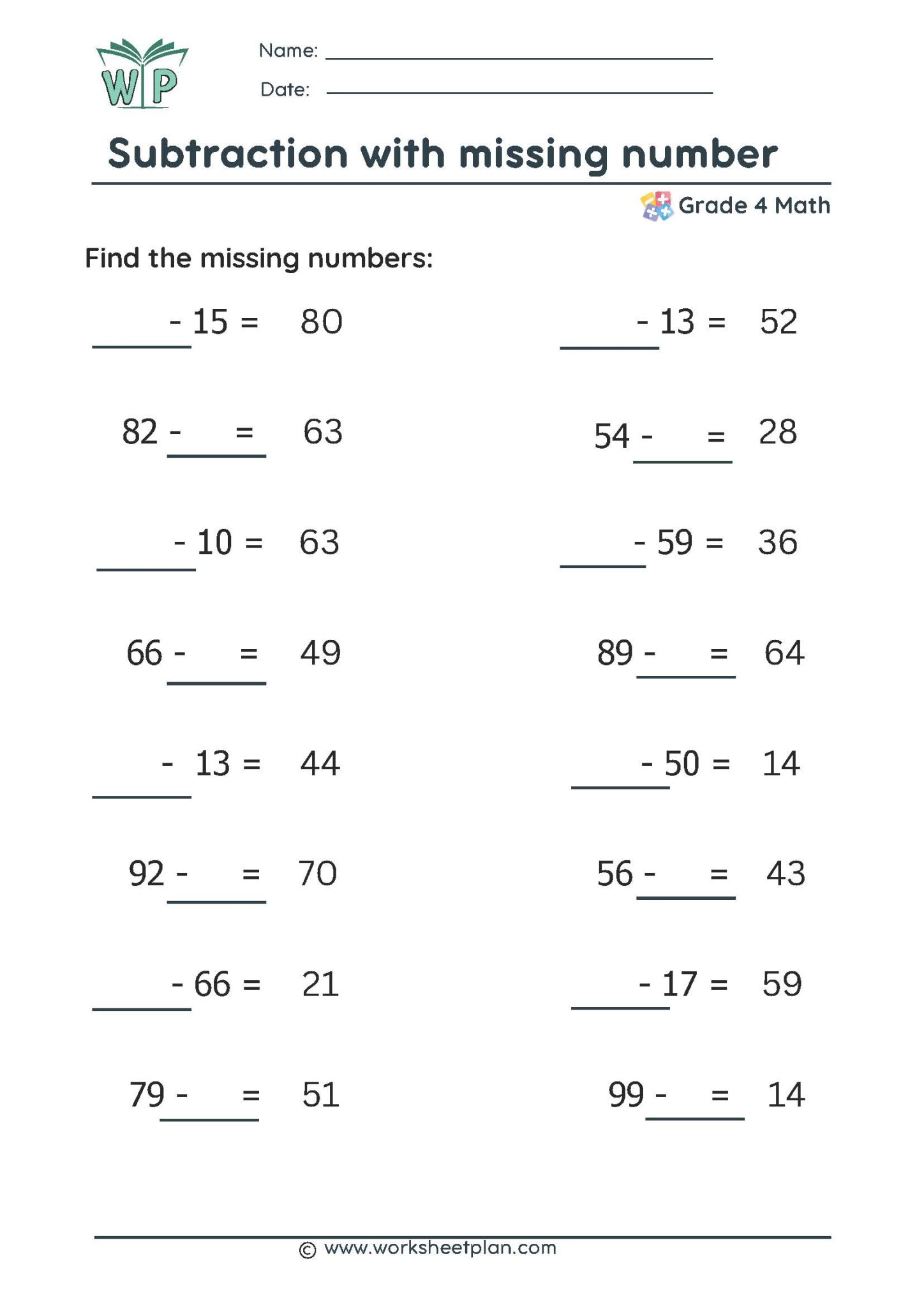 Missing numbers » Worksheet Plan