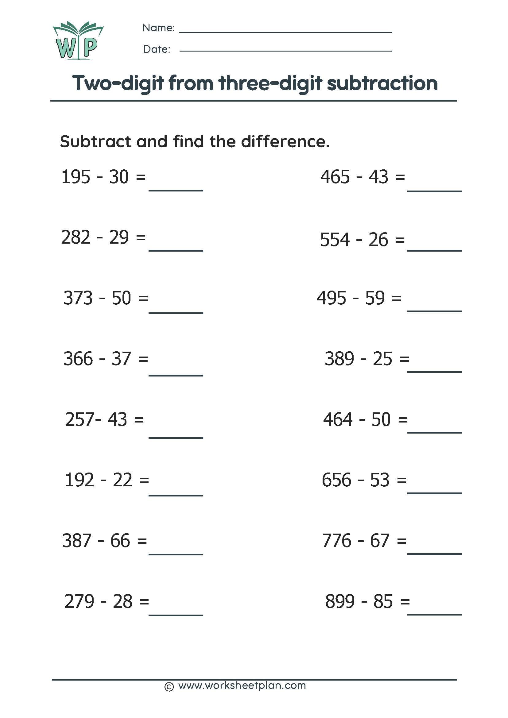 Double digit from three digit » Worksheet Plan