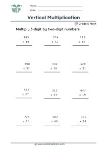 Vertical 3 digit by 2 digit » Worksheet Plan