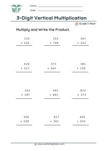 Vertical 3-digit by 3-digit Multiplication » Worksheet Plan