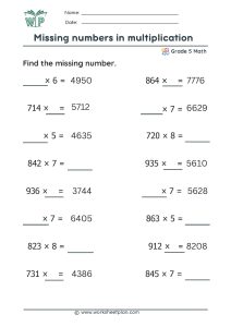 Missing numbers multiplication » Worksheet Plan