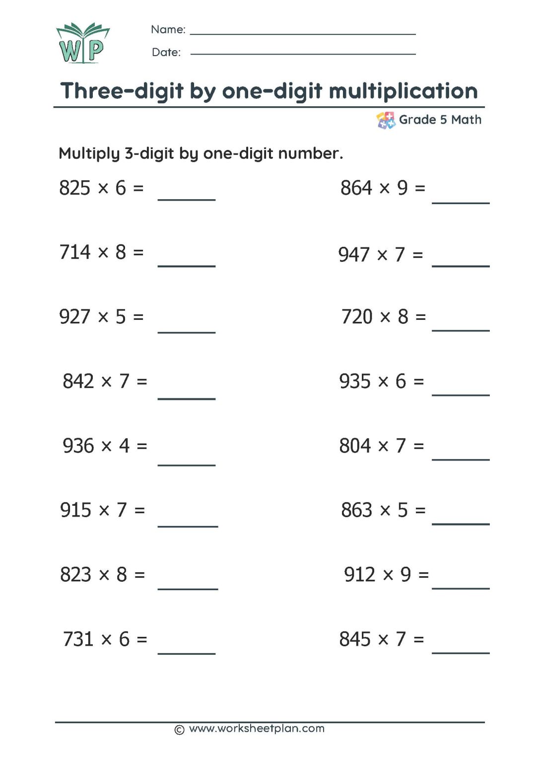 Three digit by single digit multiplication » Worksheet Plan