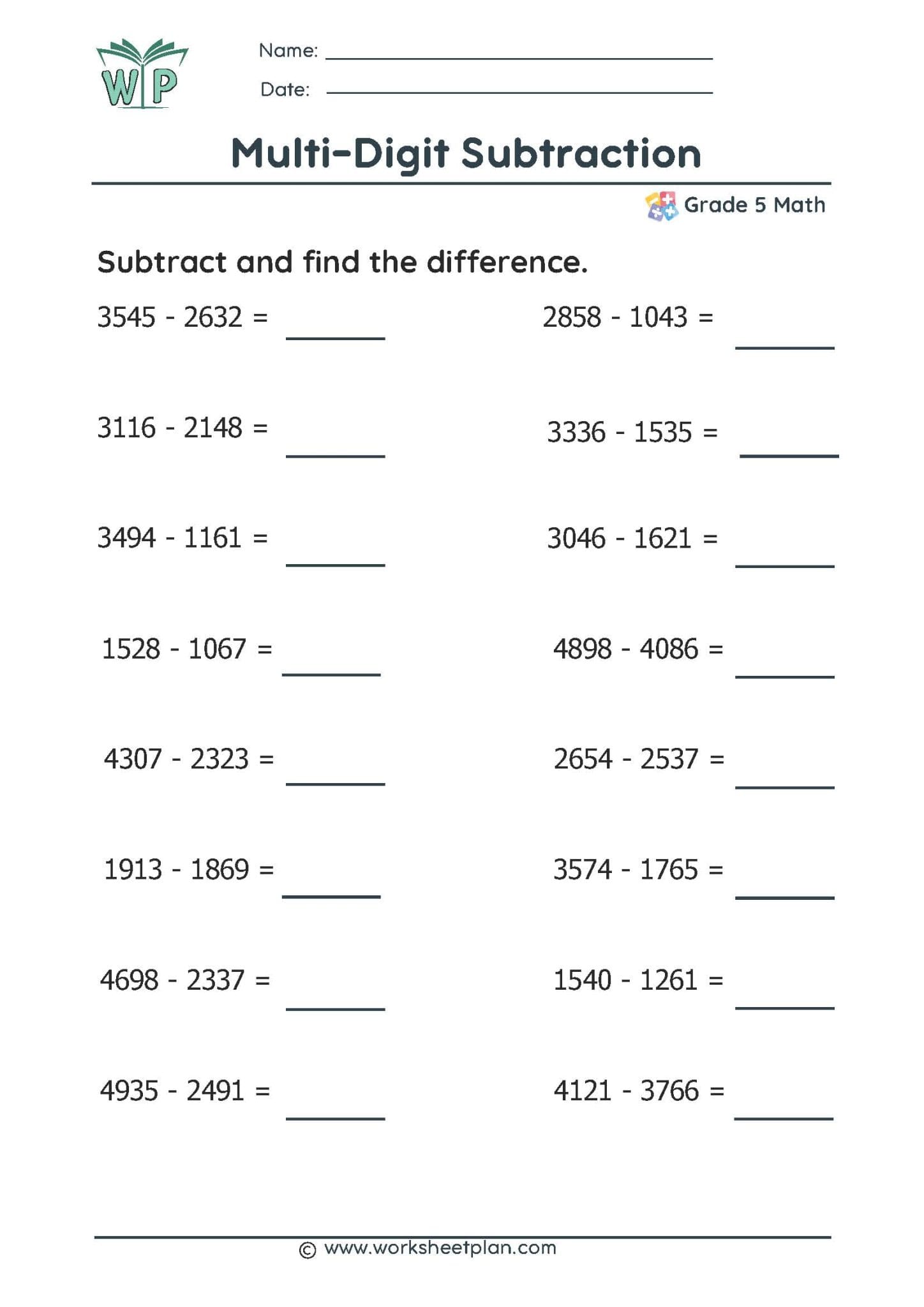 Subtraction Worksheets for Grade 5 » Worksheet Plan