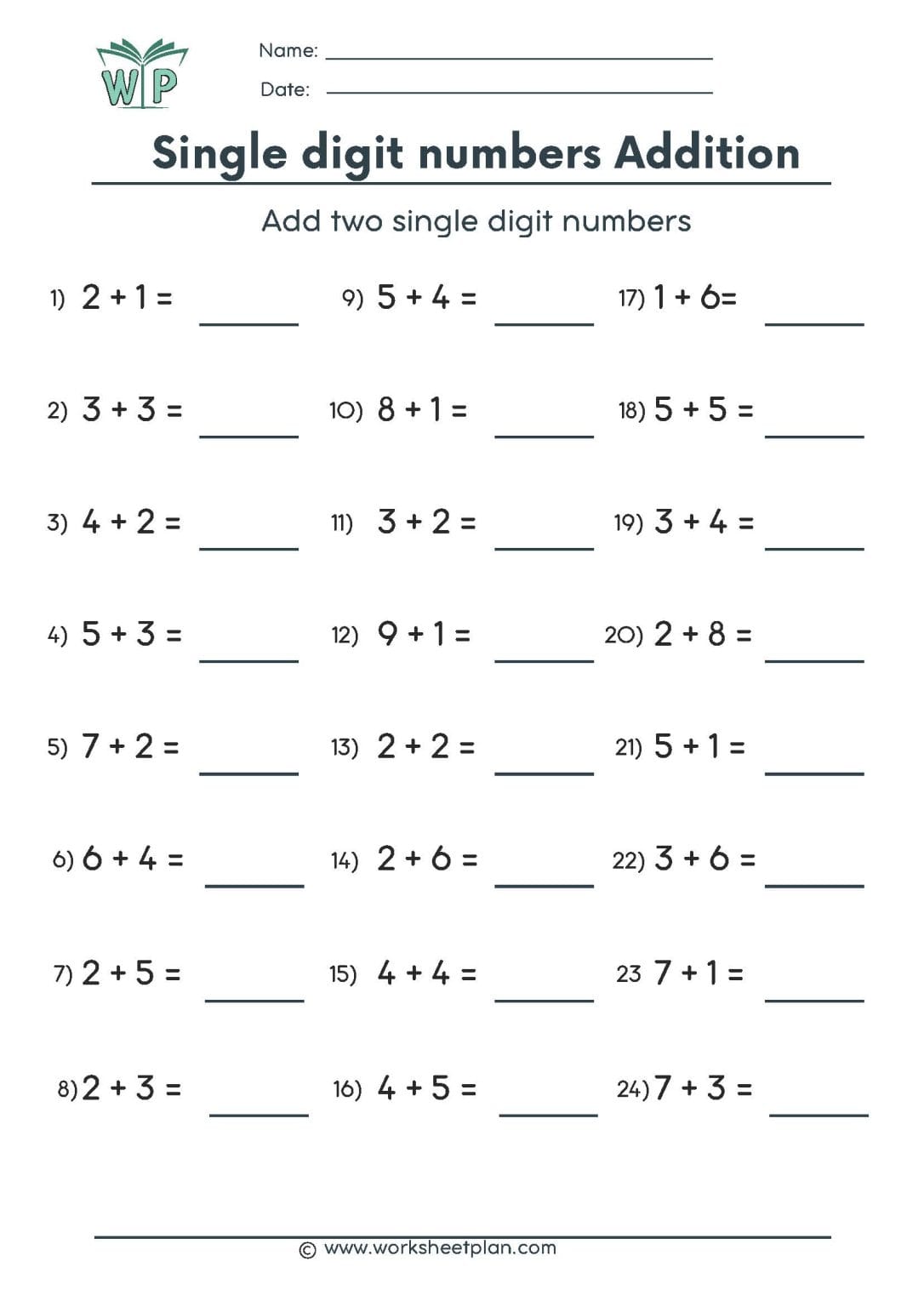 Addition upto 10 G1 » Worksheet Plan