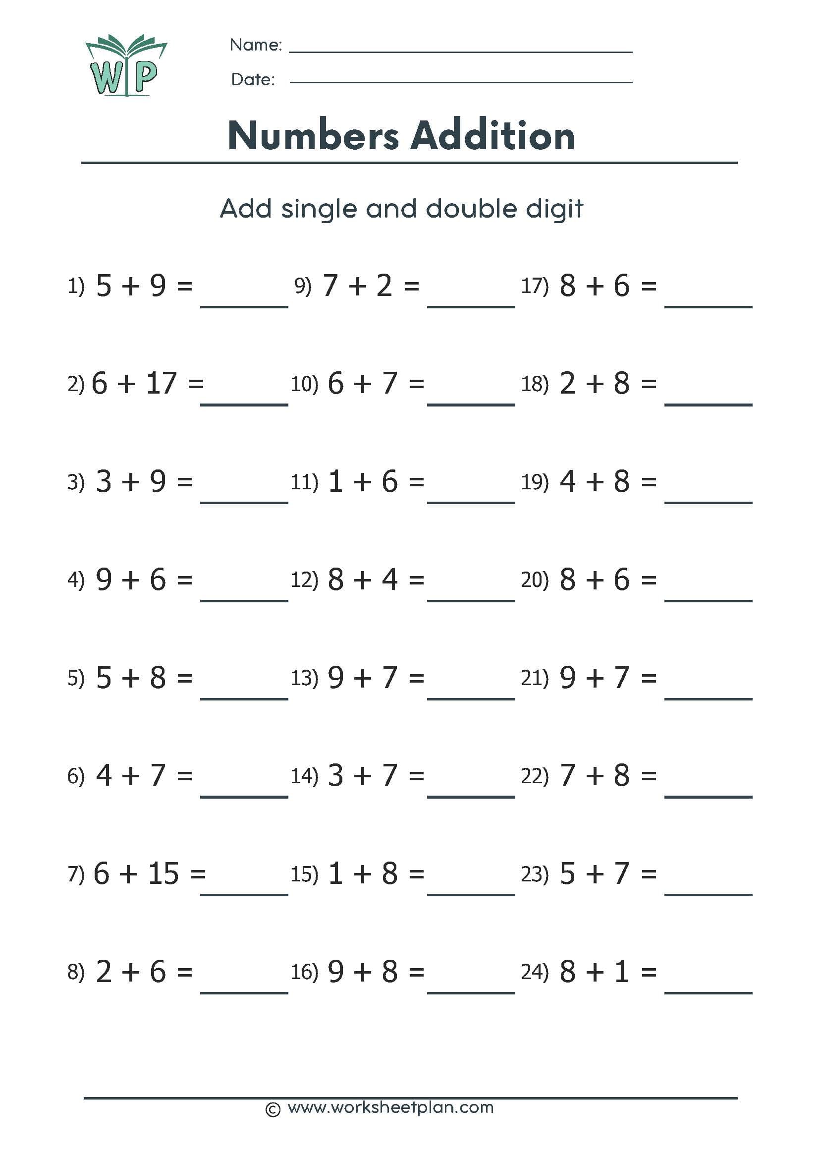 Addition upto 30 Grade 1 » Worksheet Plan